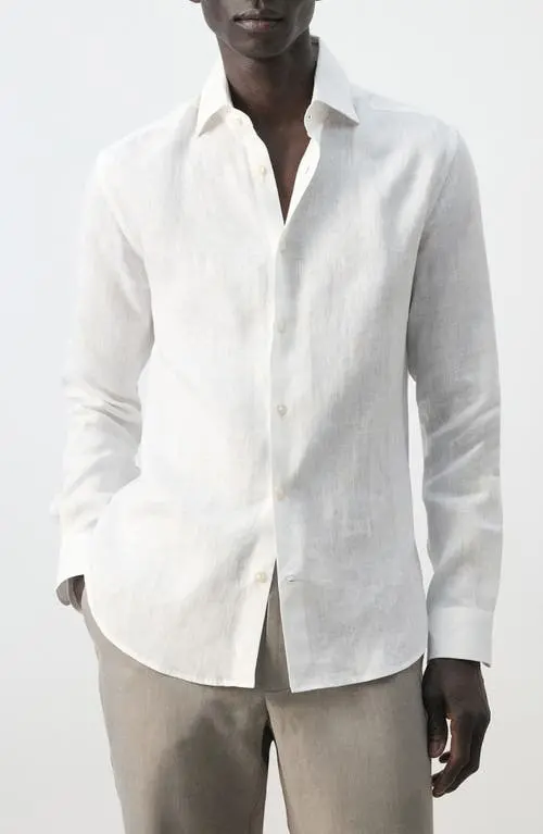 Mango Slim Fit Linen Button-up Shirt - White