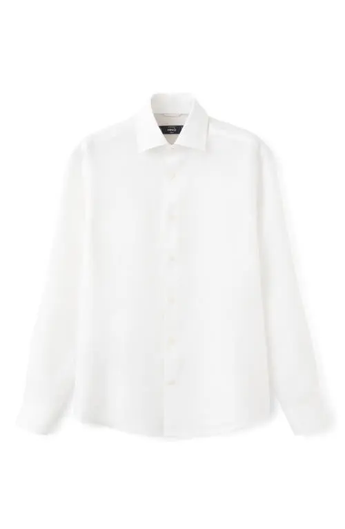 Mango Slim Fit Linen Button-up Shirt - White