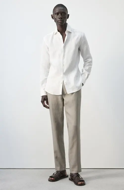 Mango Slim Fit Linen Button-up Shirt - White