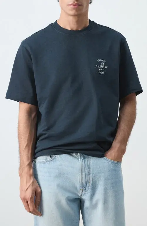 Mango Cotton Embroidered Graphic T-shirt - Navy