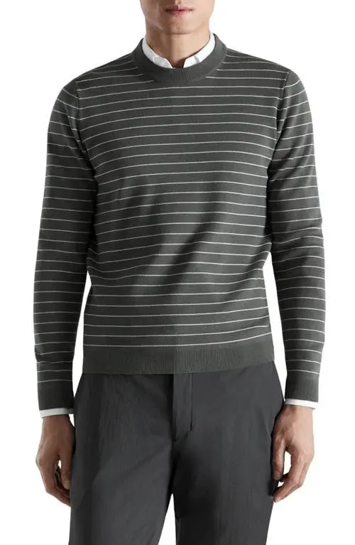 Mango Striped Jersey Crewneck Sweater - Dark Grey