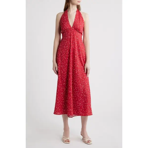 Faithfull The Brand Jennah Dot Print Halter Neck Midi Dress - Linnea Dot Rosso