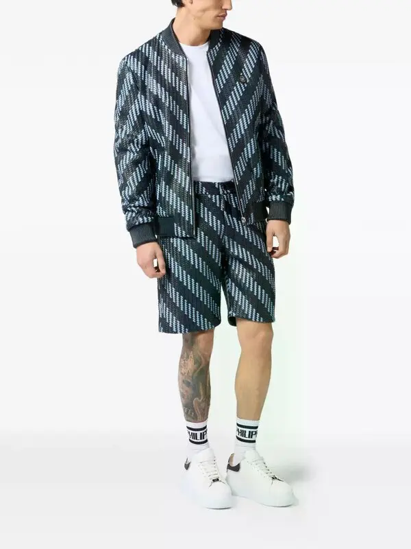 Philipp Plein Interwoven Leather Bomber Jacket