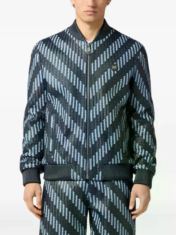 Philipp Plein Interwoven Leather Bomber Jacket