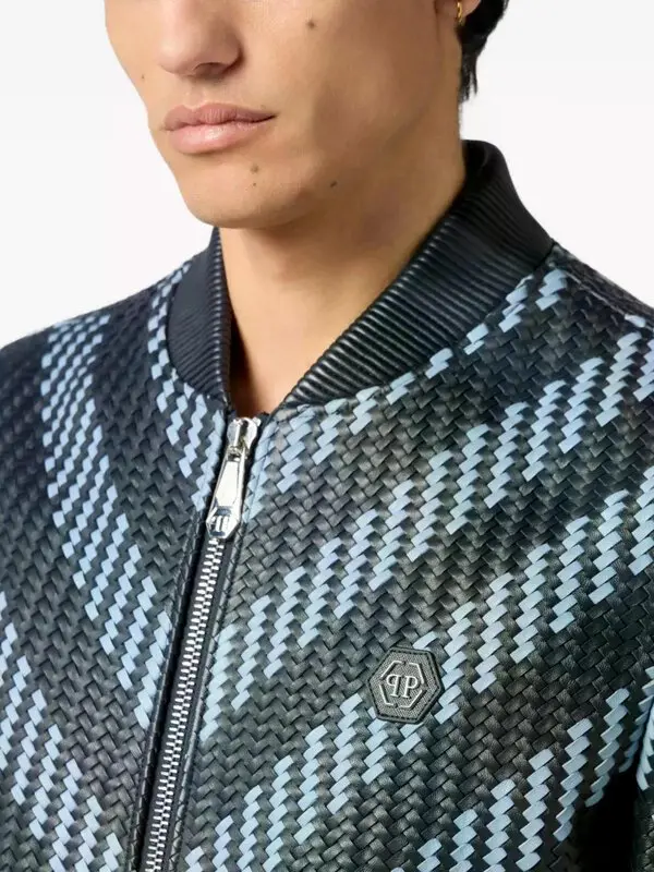 Philipp Plein Interwoven Leather Bomber Jacket