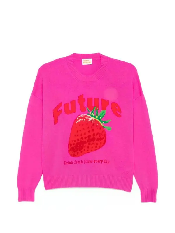 From Future Long-sleeve Crew Neck Sweater With Strawberry Motif