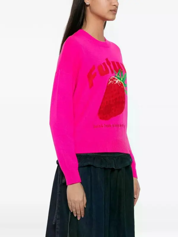 From Future Long-sleeve Crew Neck Sweater With Strawberry Motif