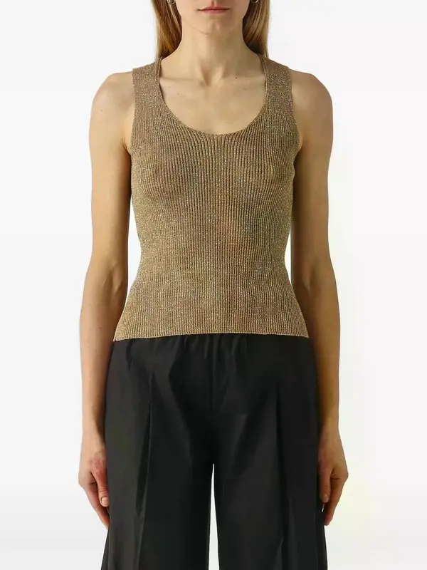 TWINSET Metallic Effect Ribbed-knit Round Neck Top - Gold