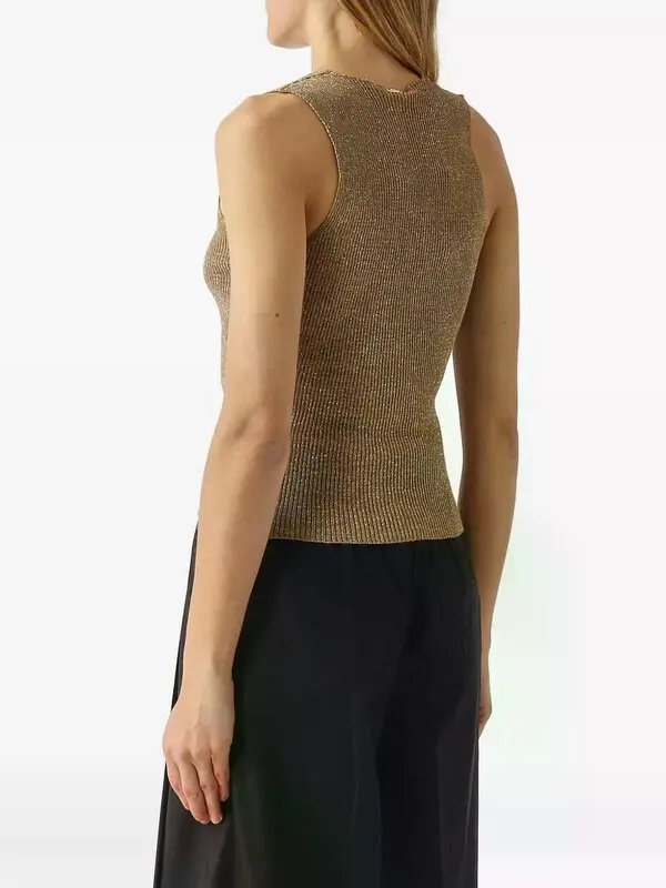 TWINSET Metallic Effect Ribbed-knit Round Neck Top - Gold