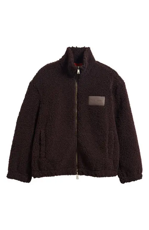REISS Graphic High Pile Fleece Jacket - Chocolate Brown