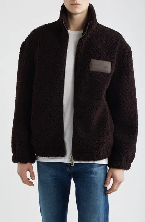 REISS Graphic High Pile Fleece Jacket - Chocolate Brown