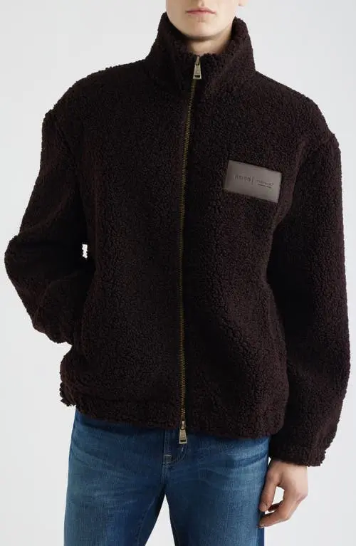 REISS Graphic High Pile Fleece Jacket - Chocolate Brown