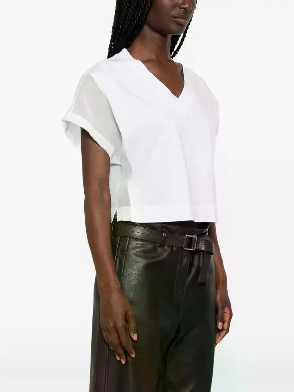 Brunello Cucinelli Sheer-panel V-neck T-shirt
