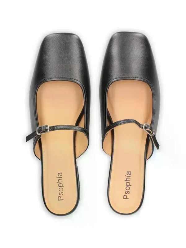 PSOPHIA Buckle-strap Leather Ballet Flats