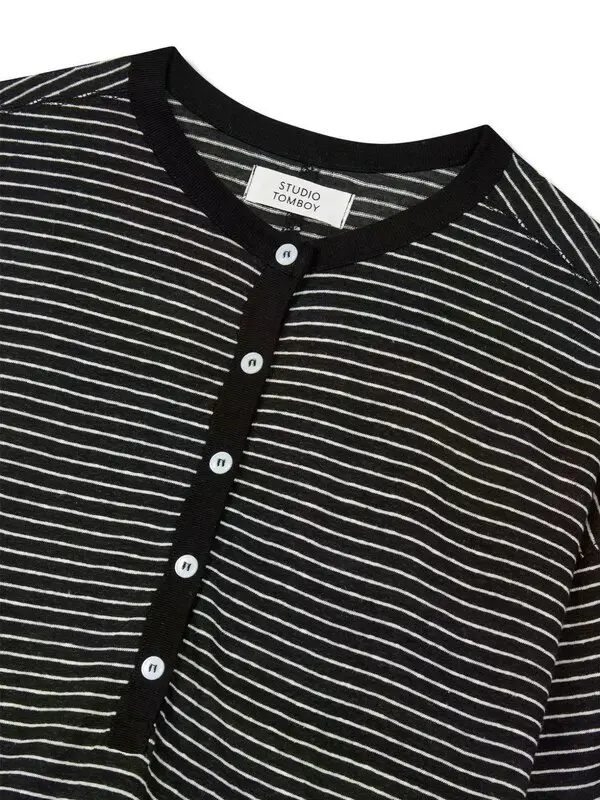 STUDIO TOMBOY Striped Henley T-shirt - Black