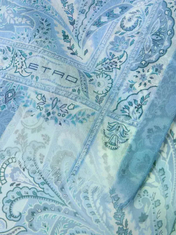 Etro Floral-motif Silk Scarf - Blue