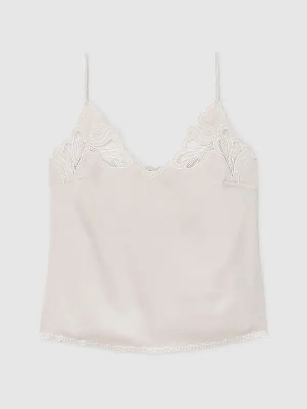 REISS Joanie Satin Camisole With Lace Detail - Neutral