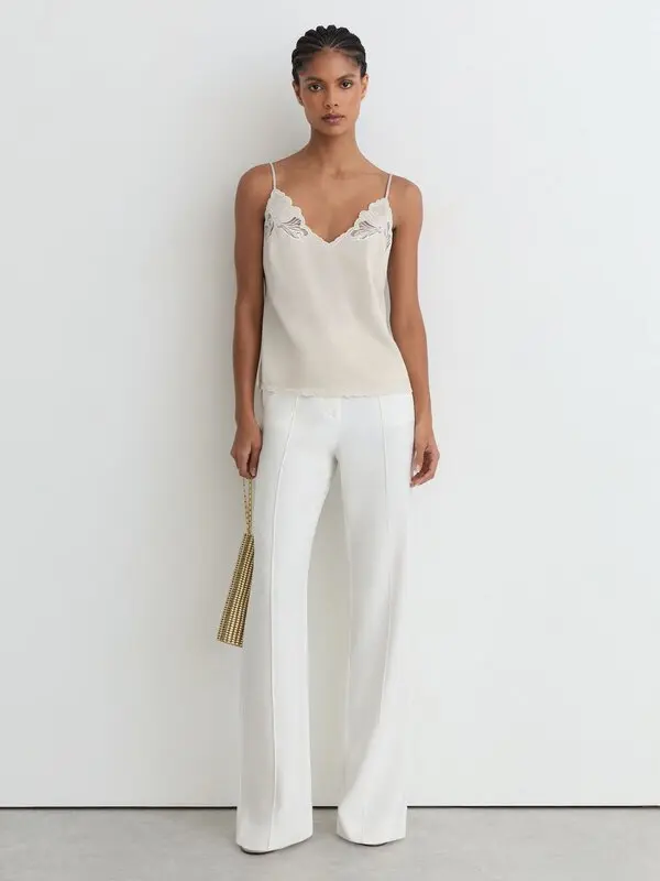 REISS Joanie Satin Camisole With Lace Detail - Neutral