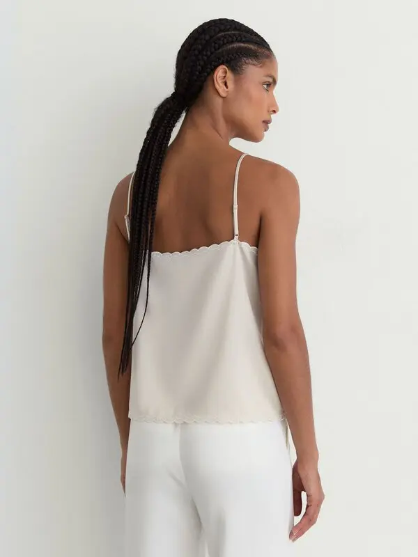 REISS Joanie Satin Camisole With Lace Detail - Neutral
