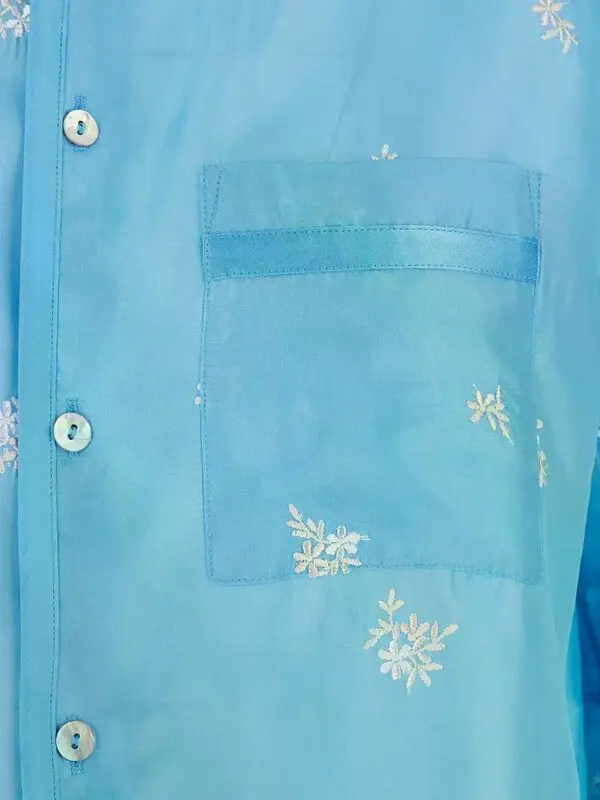 FORTE_FORTE Floral Embroidered Silk Shirt - Blue