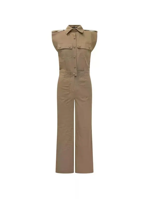 ACTUALEE Button-fastening Sleeveless Jumpsuit - Neutrals