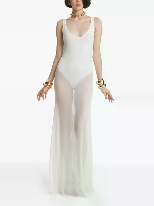2310 STUDIO Sheer-paneled Scoop-neck Dress - White