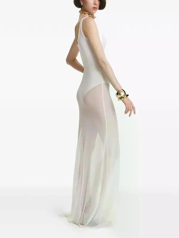 2310 STUDIO Sheer-paneled Scoop-neck Dress - White