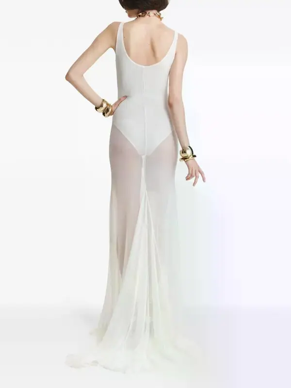 2310 STUDIO Sheer-paneled Scoop-neck Dress - White
