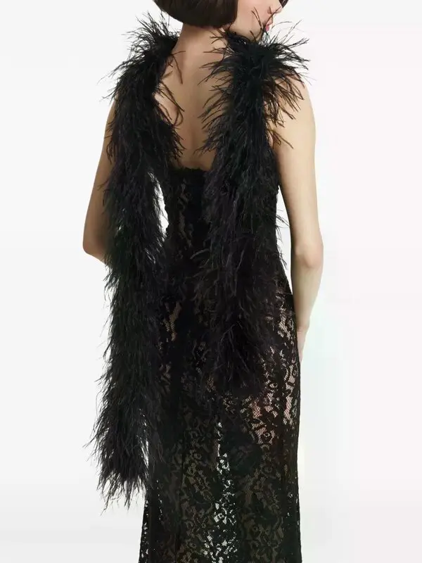 2310 STUDIO Feather-trim Scarf - Black