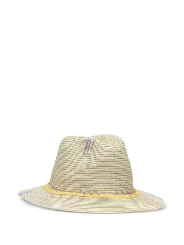 THE HAT GANG Embroidered Raffia Wide Brim Hat - Neutrals