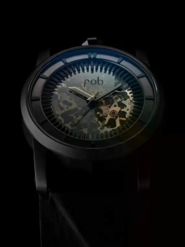FOB PARIS Automatic Matte Leather Strap Watch - Black