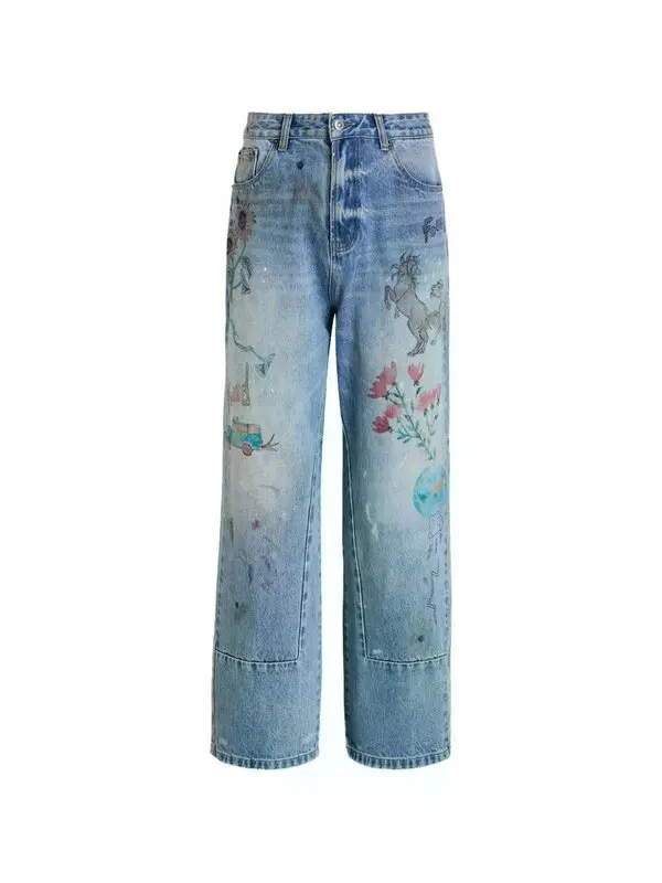 FOUND Graphic-print Panelled Jeans