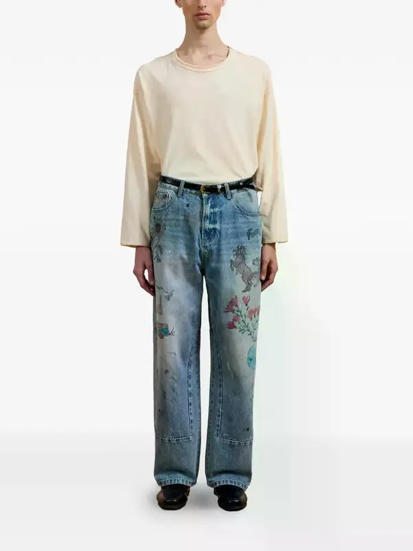 FOUND Graphic-print Panelled Jeans