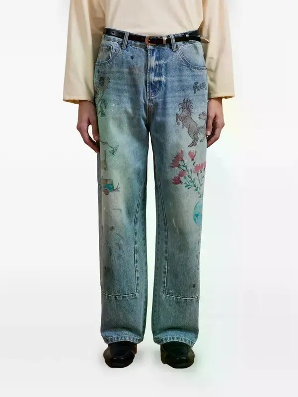 FOUND Graphic-print Panelled Jeans