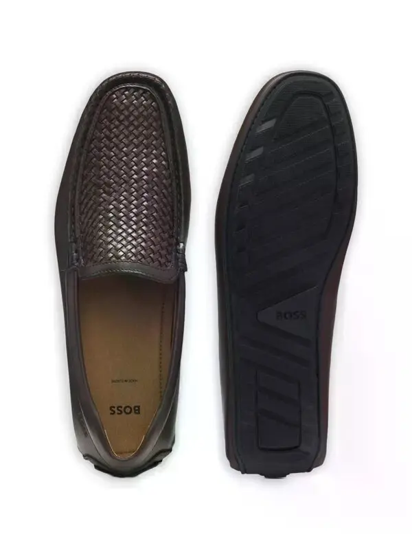 BOSS Noel Woven-panel Leather Loafers