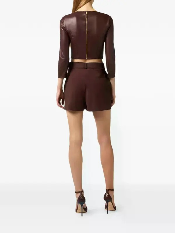 Elisabetta Franchi Embossed Logo Cropped Top - Brown