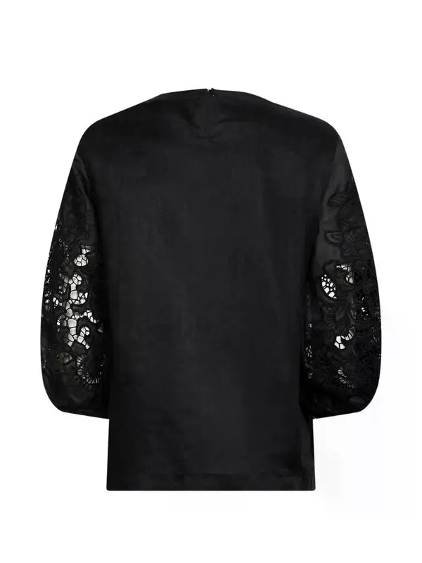 Max Mara Broderie-anglaise Macramé-sleeve Blouse - Black