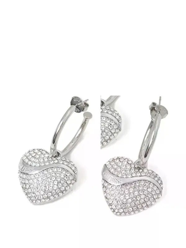 Guess Crystal-embellished Heart Pendant Hoop Earrings - Silver