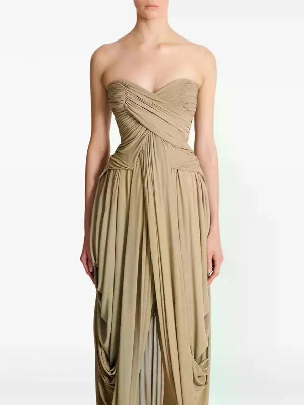 Balmain Draped Strapless Jumpsuit - Neutrals