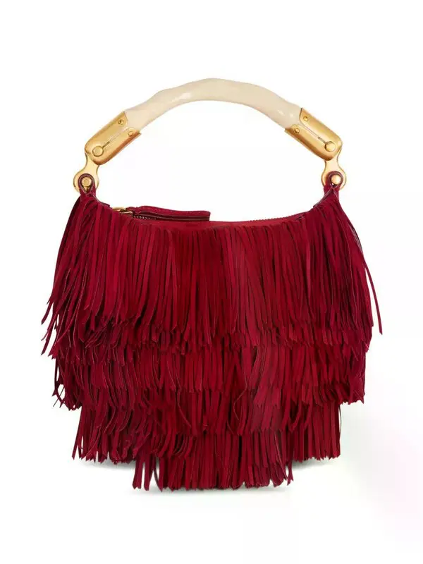 Balmain Mini Ebene Fringes Leather Shoulder Bag - Red