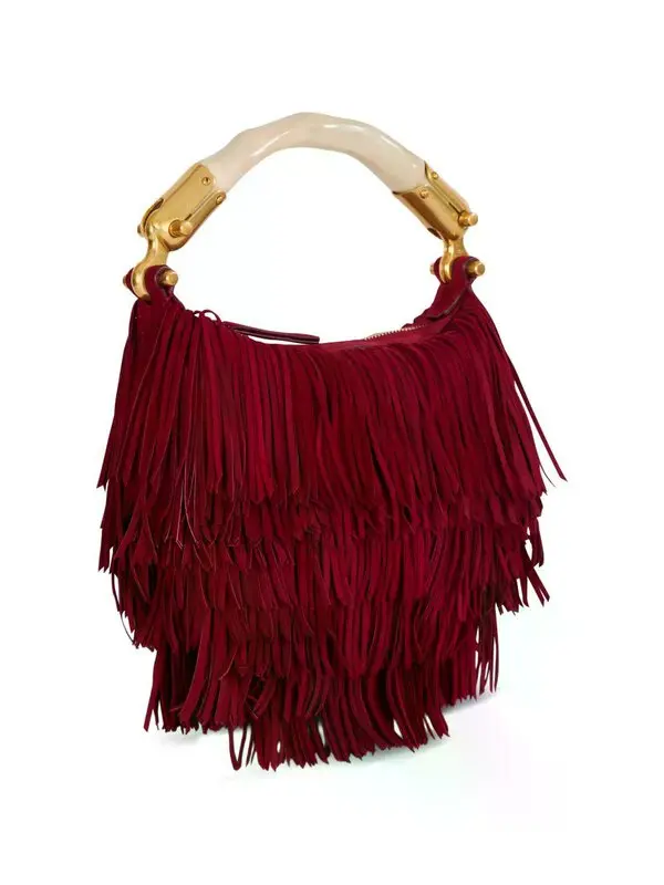 Balmain Mini Ebene Fringes Leather Shoulder Bag - Red