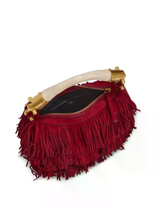 Balmain Mini Ebene Fringes Leather Shoulder Bag - Red
