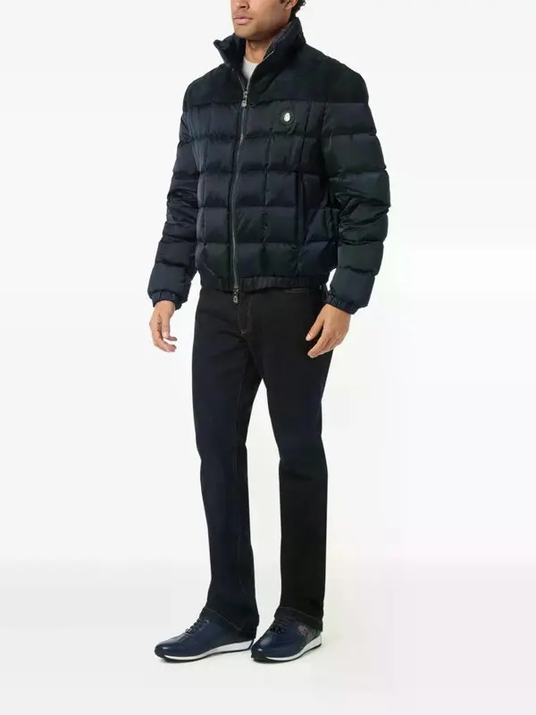 BILLIONAIRE Quilted Suede-panel Puffer Jacket - Blue