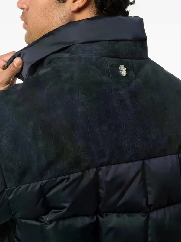 BILLIONAIRE Quilted Suede-panel Puffer Jacket - Blue