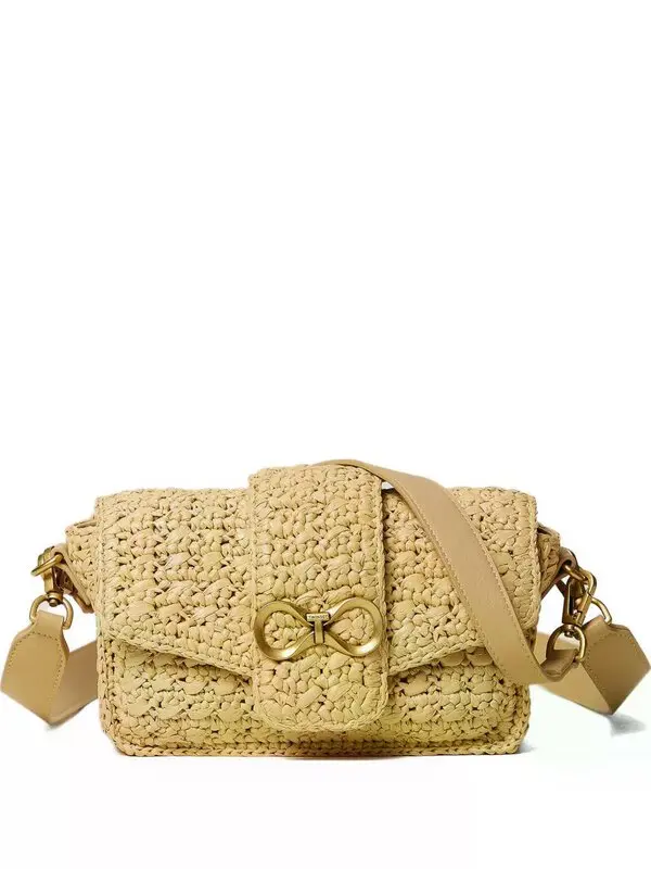 TWINSET Logo-buckle Woven Raffia Shoulder Bag