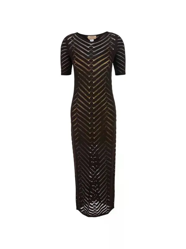TWINSET Chevron-knit Short-sleeve Midi Dress