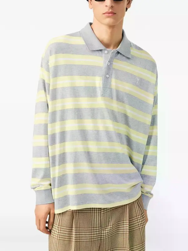 AMI Paris Striped Mercerised-jersey Polo Shirt