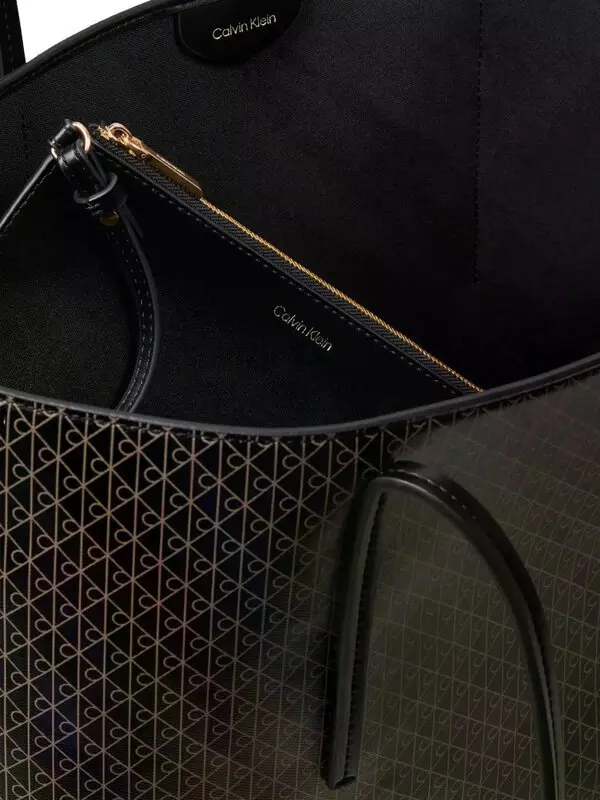 Calvin Klein Monogram-pattern Tote Bag With Logo Plaque - Black
