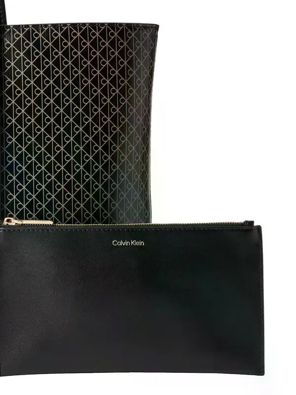 Calvin Klein Monogram-pattern Tote Bag With Logo Plaque - Black