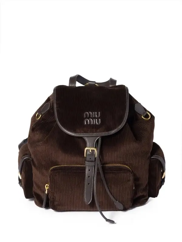 Miu Miu Velluto Righe Zaino Backpack - Ebano